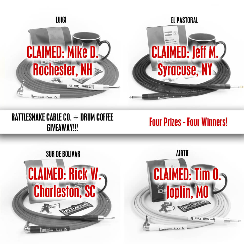 Drum Coffee / Cable Giveaway - Winner | Rattlesnake Cable Company